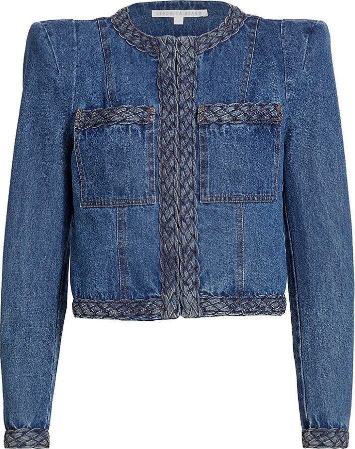 Veronica Beard Arrowe Braid-Trimmed Denim Crop Jacket - ShopStyle