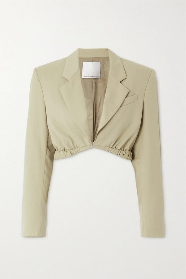 CHRISTOPHER ESBER Contorta Cropped Ruched Wool-gabardine Blazer - Off-white - ShopStyle