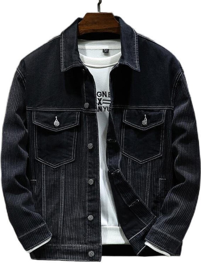 YZABEL Men's Denim Jacket Fashion Single-breasted Long Sleeve ...