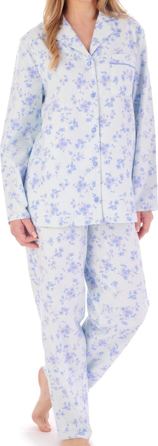 Slenderella Ladies Floral Tailored Pyjamas Brushed Cotton Button Up ...
