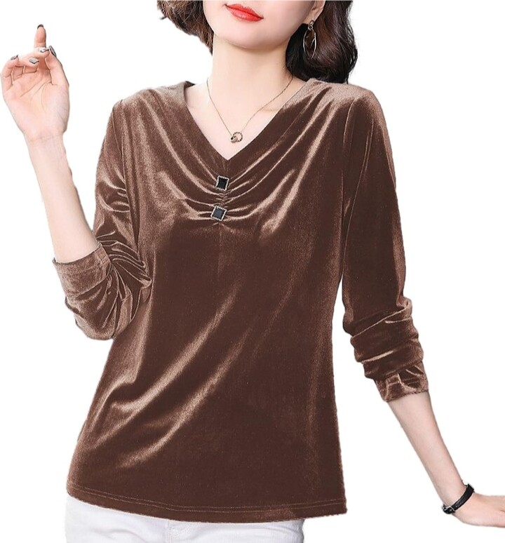 Mecnias Women's Elegant Velvet Blouse - ShopStyle Tops