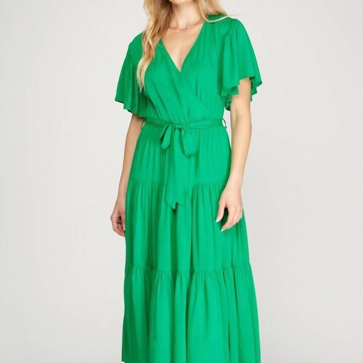 SHE + SKY Tiered Maxi Dress With Flutter Sleeve - ShopStyle