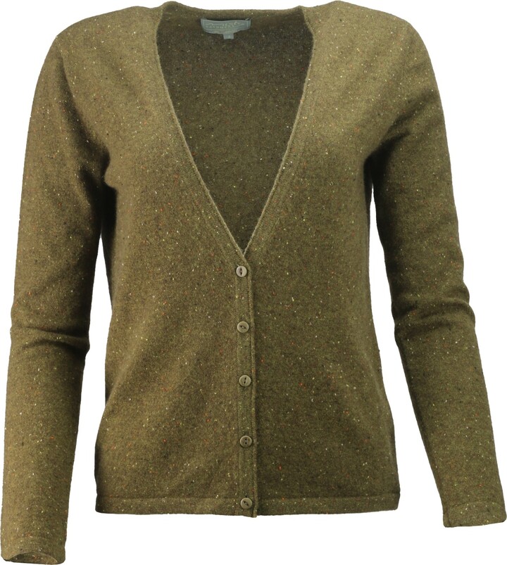 Misty Cashmere - Cashmere V-Neck Cardigan | Moss Fleck - ShopStyle
