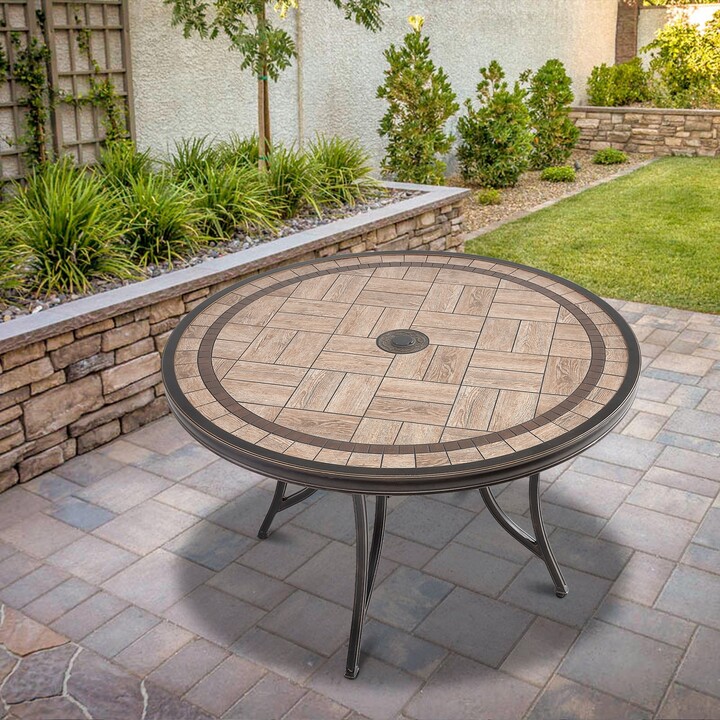 GZMR 48-In Patio Round Tile-Top Dining Table with Umbrella Hole - ShopStyle