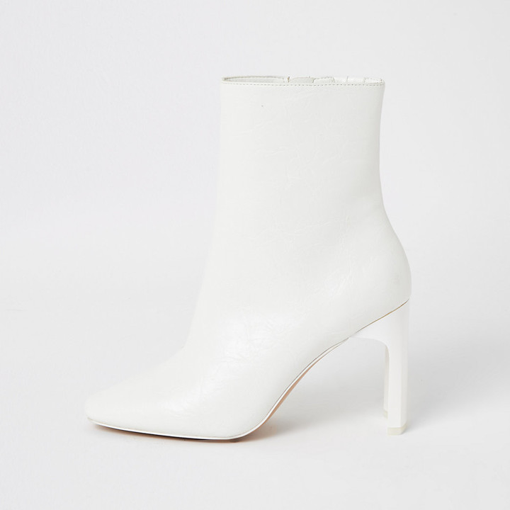 River Island White textured high heel boots - ShopStyle