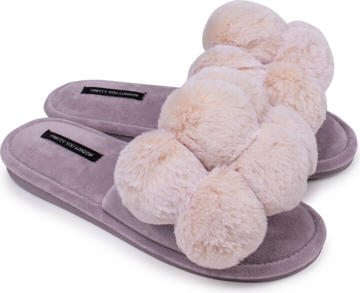 Pretty You - Dolly Fun Pom Slider Slippers In Orchid - ShopStyle