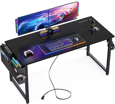 Ivy Bronx Small Desk with Power Outlets and USB Port Computer Desk for ...