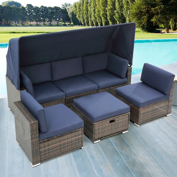 TOSWIN Modern Outdoor Daybed Sunbathing Rattan Sofa, Pool Furniture ...