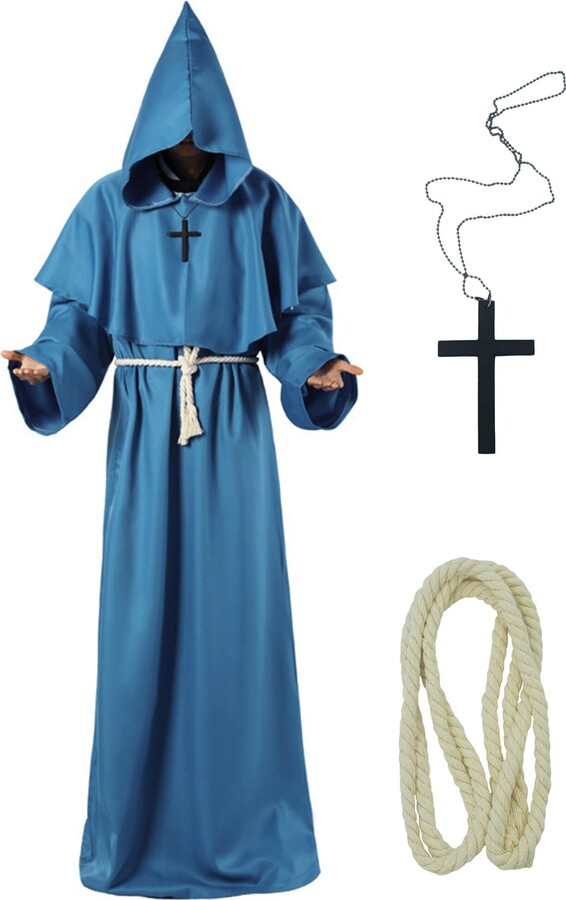 Panegy Pastor Outfit Halloween Monk Costume Medieval Friar Hooded Monk ...