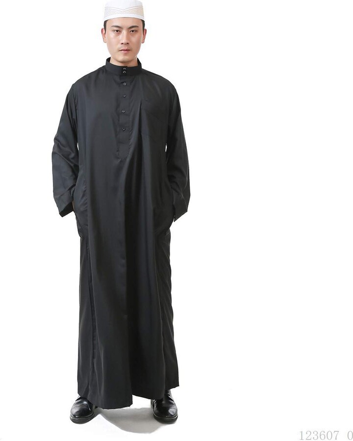BaronHong Men's Thobe Standing Collar Islamic Arab Muslim Robe Abaya ...