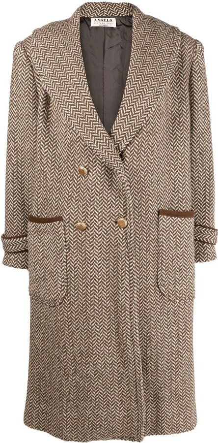 A.N.G.E.L.O. Vintage Cult 1980s Herringbone-Pattern Double-Breasted Coat - ShopStyle