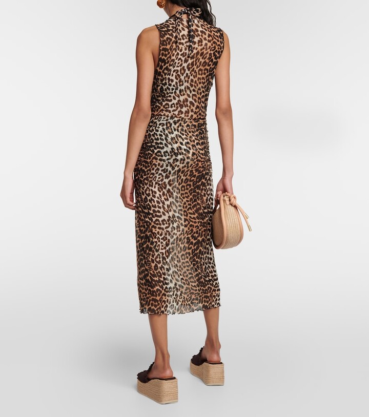 Ganni Leopard-print mesh midi dress - ShopStyle