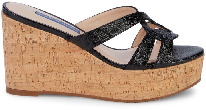 Stuart Weitzman Cadence Cork & Leather Platform Wedge Sandals - ShopStyle
