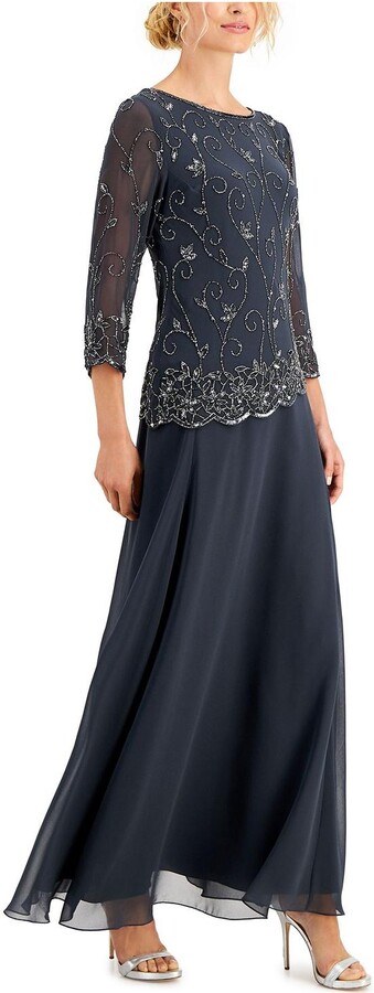 J Kara Womens Beaded Overlay Evening Dress - ShopStyle