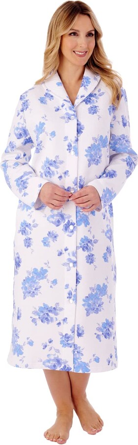 Slenderella HC01316 Women's Blue Floral Cotton Dressing Gown XXLarge ...