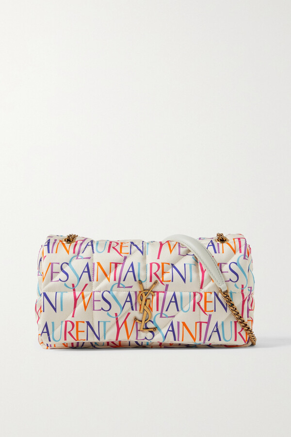 Saint Laurent Jamie Medium Leather-trimmed Quilted Printed Satin ...