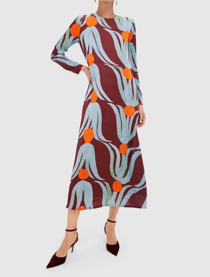 Oliphant Long Sleeve Shift Maxi Dress In Tulip Orange - ShopStyle