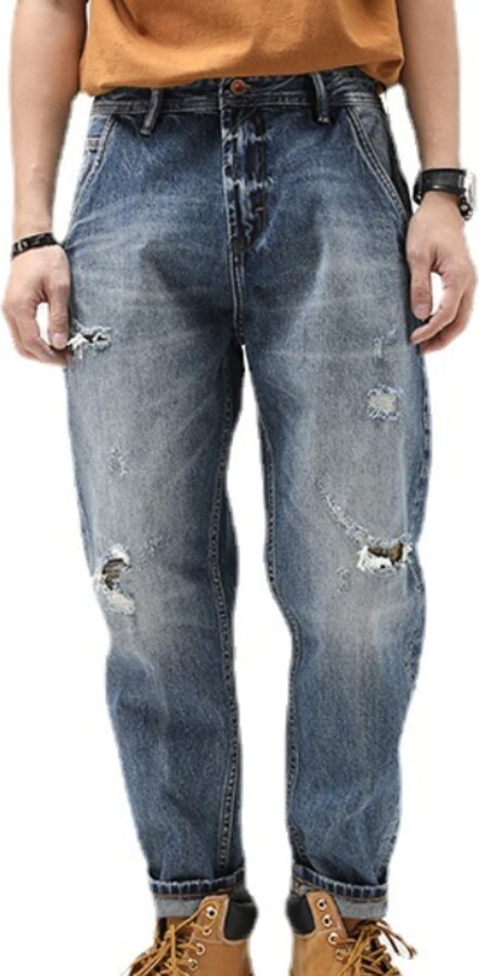 SIRWAX Men's Ripped Jeans Fashion Trend Personality Retro Washed ...