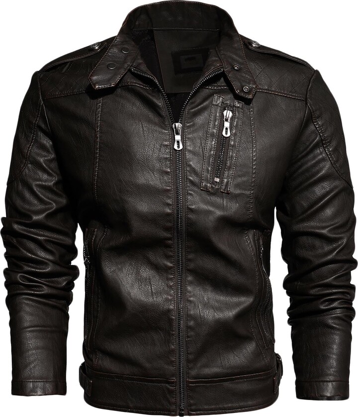 Generic Coffee 2024 Man Collared Neck Faux Leather Jacket Jackets Coat ...