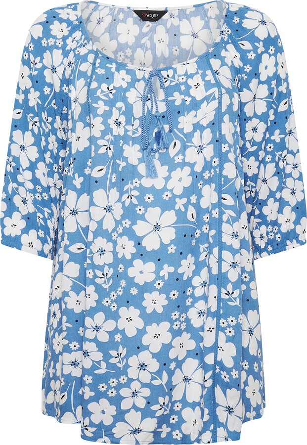 Yours Curve Floral Gypsy Top - Women's - Plus Size Curve Blue - ShopStyle