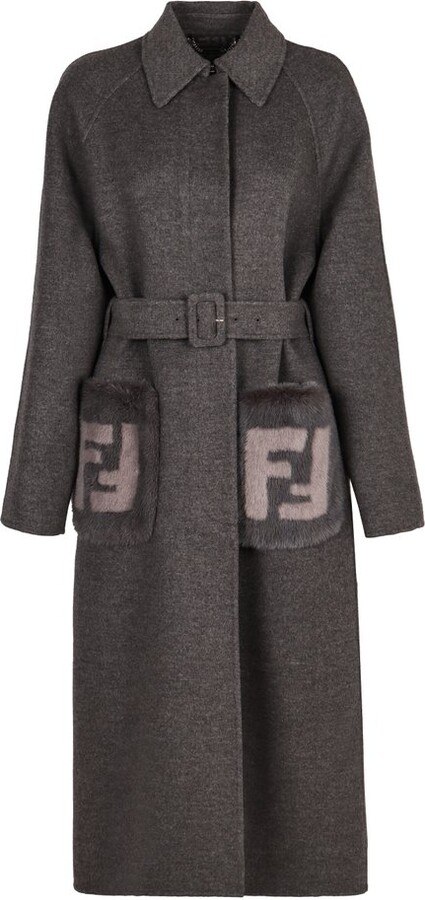 Fendi Logo Detailed Belted Coat - ShopStyle