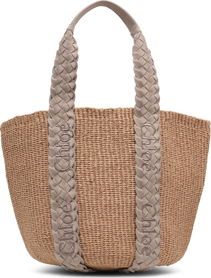 Chloé Woody braided grey raffia bag - ShopStyle
