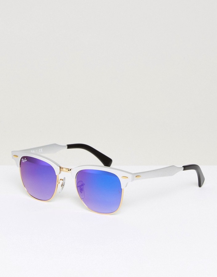 Ray-Ban Clubmaster Sunglasses with Ombre Blue Lens and Silver Frame ...