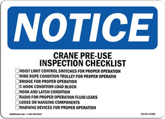 SignMission Osha Notice - Notice Crane Pre-Use Inspection Checklist ...