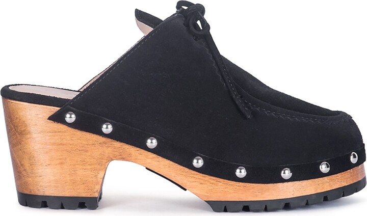 Rag & Co. - Iroko Suede Tie Detail Stud Clogs In Black - ShopStyle