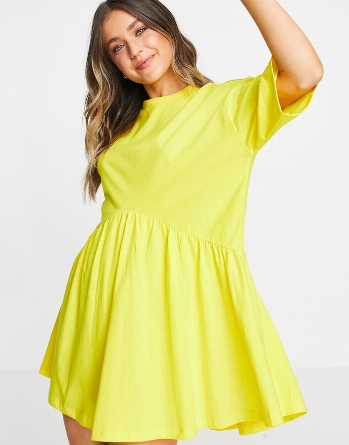 ASOS DESIGN oversized mini smock dress with dropped waist in yellow ...