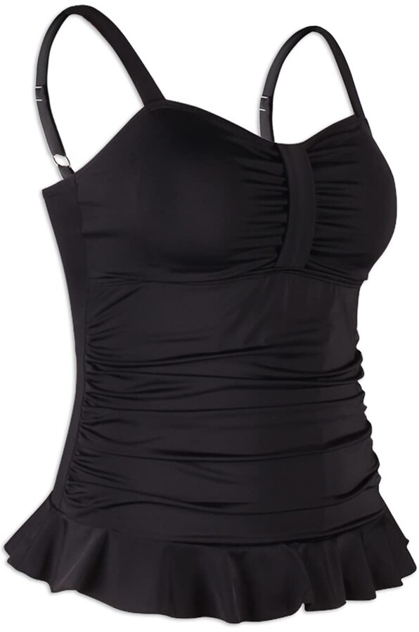 KEEPRONE Women's Plus-Size Swimsuit Tankini Top Retro Ruched Ruffle Hem ...
