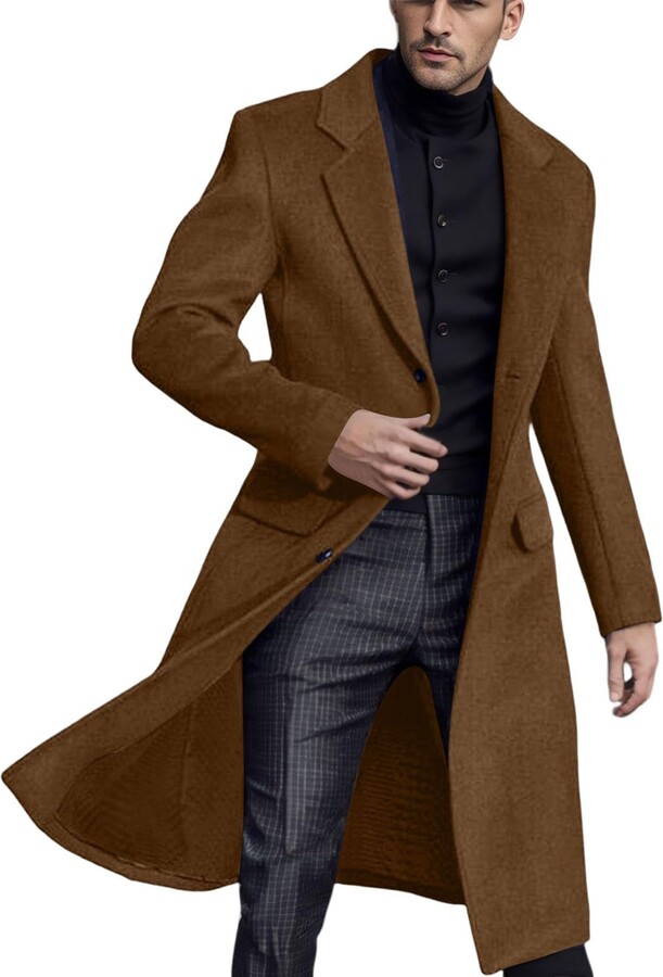 Gefomuofe Men's Winter Coat Long Fleece Jacket Winter Slim Fit Men's ...