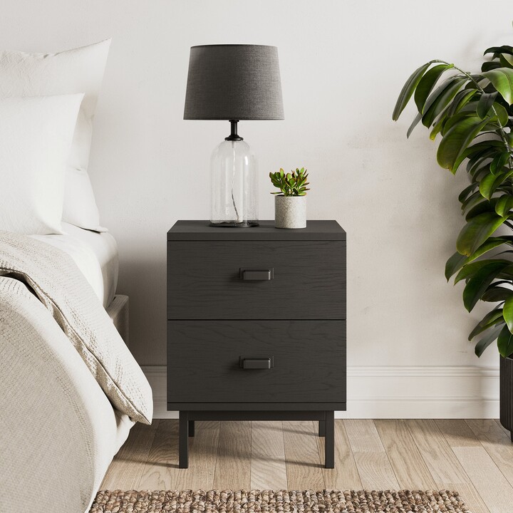 Dunelm Fulton 2 Drawer Bedside Table Black - ShopStyle