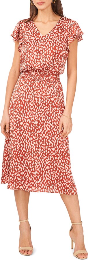 Vince Camuto V-Neck Flutter Sleeve Midi Dress - ShopStyle