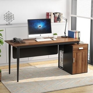 Overstock Computer Desk with Storage Cabinet, Workstation with Drawer ...
