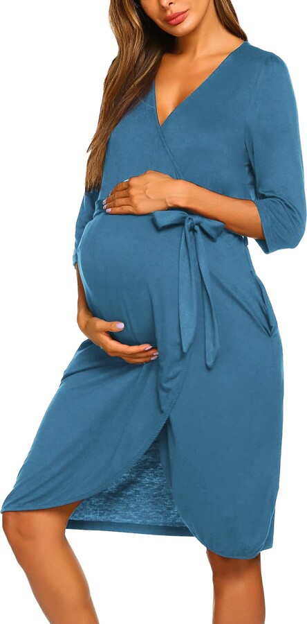 Ekouaer Women's Nursing Robe 3 in 1 Labor Delivery Maternity Dress ...