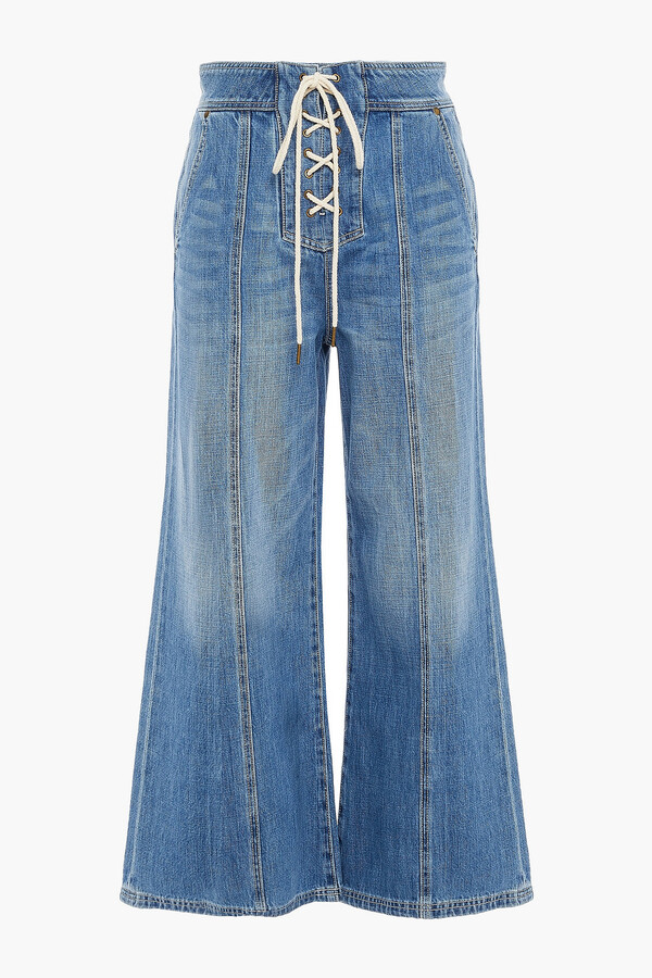 Zimmermann Juliette cropped lace-up high-rise wide-leg jeans - ShopStyle
