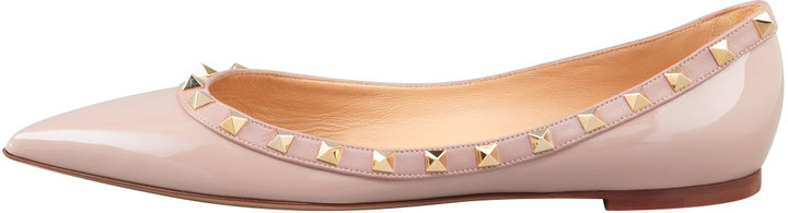 Valentino Rockstud Patent Ballerina Flat, Nude - ShopStyle