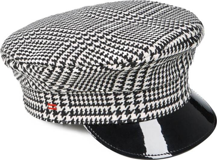 SAUVAGES PARIS Women's Ziggy- Houndstooth Wool Jacquard Baker Boy Cap ...