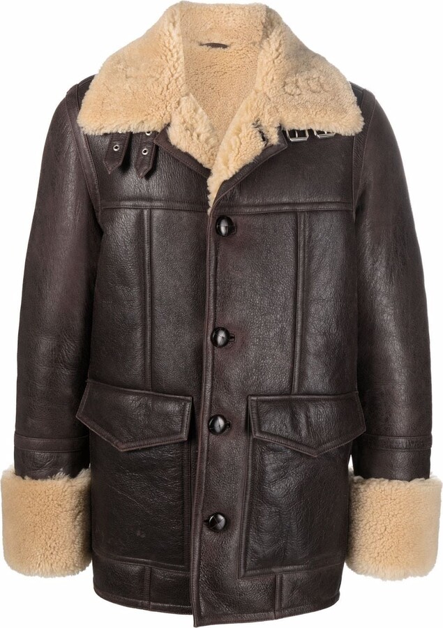 AMI Paris Shearling-Trimmed Leather Jacket - ShopStyle