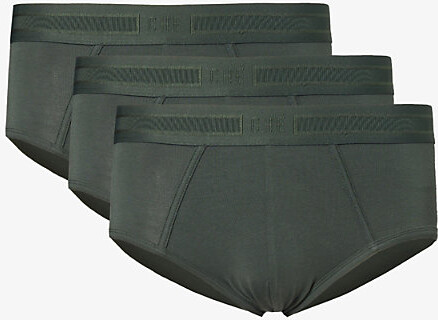 Che Mens Dark Green Elasticated-waistband Pack of Three Stretch-woven ...
