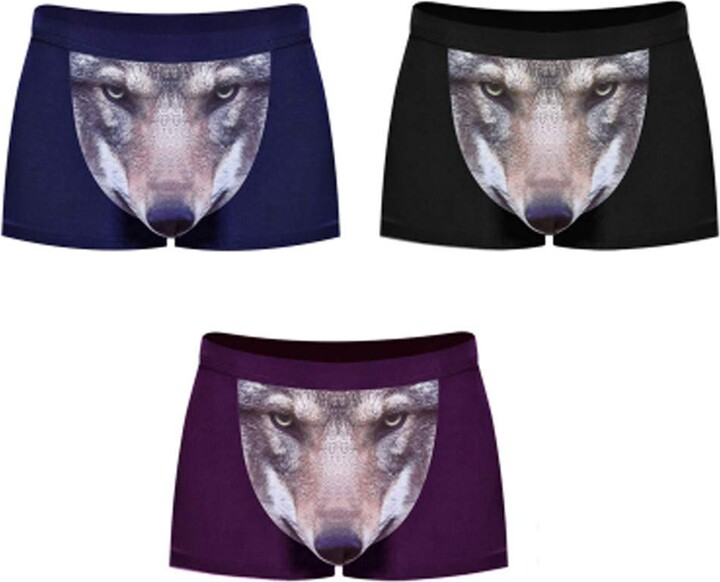 WARMWORD Funny Men’s 3D Wolf Boxers Briefs Male Animal Print Underwear ...