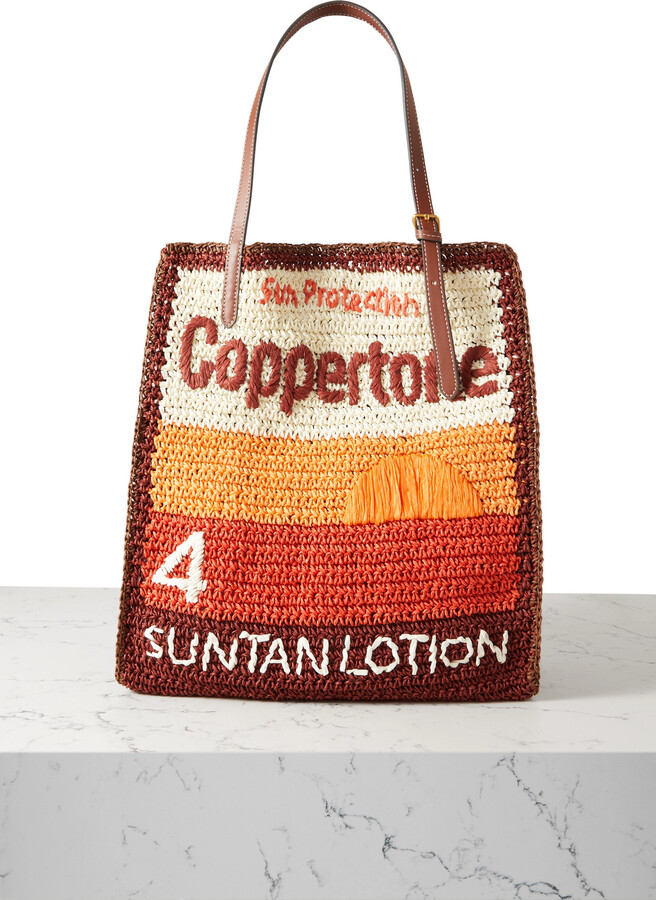 Anya Hindmarch Anya Brands Coppertone Leather-trimmed Striped Raffia ...