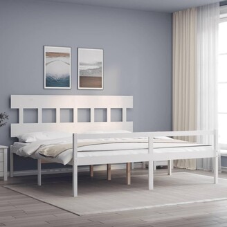 Berkfield Home Bed Frame with Headboard White Super King Size Solid ...