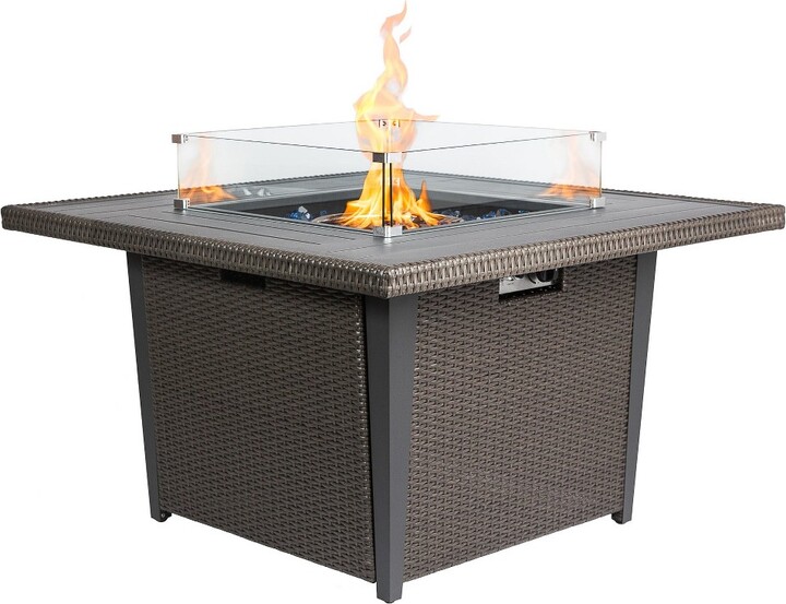 Ethan 42 in. Propane Gas Fire Pit Table, 50,000 BTU, Grey Aluminum ...