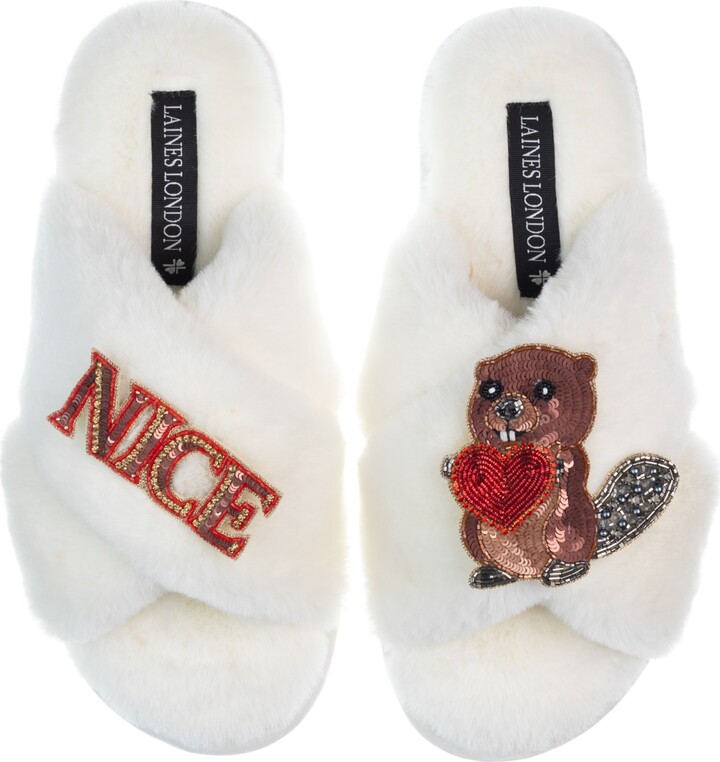 Laines London Classic Laines Slippers With Nice Beaver - Cream - ShopStyle
