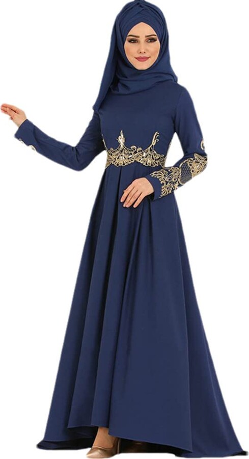 Youllyuu Islamic Robe Muslim Abaya Evening Dress Embroidered High Waist ...