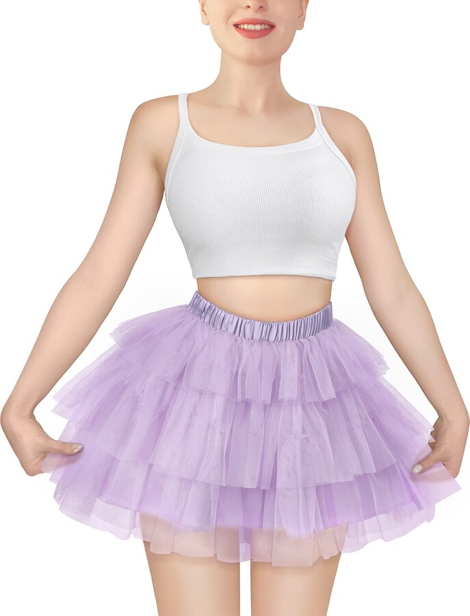 LittleForBig Women's Mesh Tulle Puffy Petticoat Tutu Ballet Bubble ...