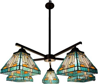 Vinplus Tiffany Chandelier 5-Light, 7" Lampshade Mission Style Stained ...