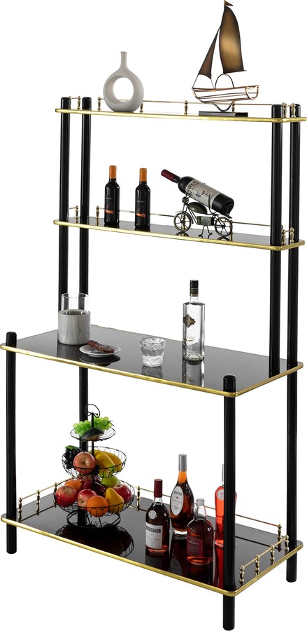 Fabulaxe Modern Display Wooden Console Bar Serving Table with 4 Tiered ...